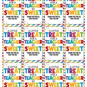 Thank You Teacher Sweet Treat Gift Tag, Teacher Appreciation Tag ...