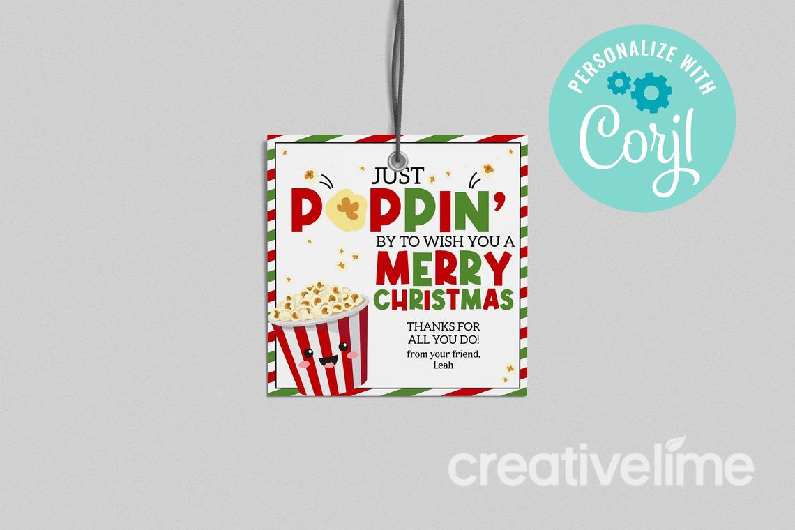 Popcorn Christmas Treat Tag: Editable Gift Tag (digital Download) - Etsy