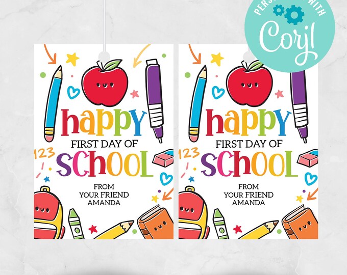 Happy First Day of School Tag, Back to School Gift Tag, First Day of ...