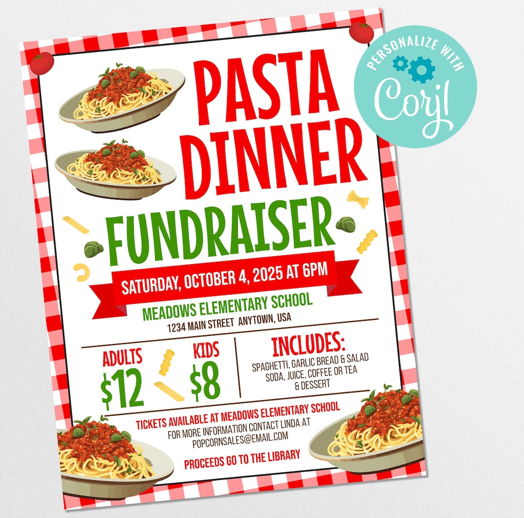 Editable Pasta Spaghetti Night Fundraiser Flyer, School Dinner Event ...