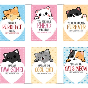 Printable Cat Valentine's Day Cards Classroom Valentine's Day Cards for ...