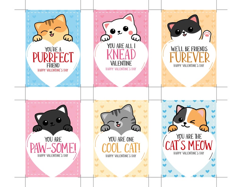 Printable Cat Valentine's Day Cards for Kids (instant Download) - Etsy