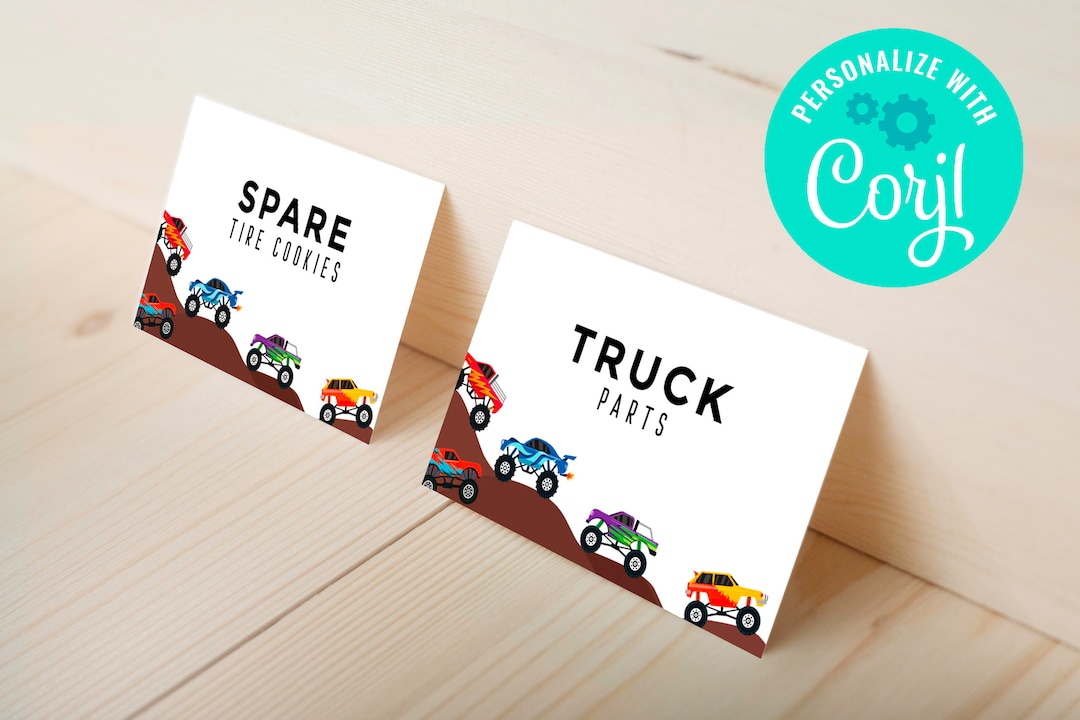 EDITABLE, INSTANT DOWNLOAD Monster Truck Party Food Tents, Monster ...