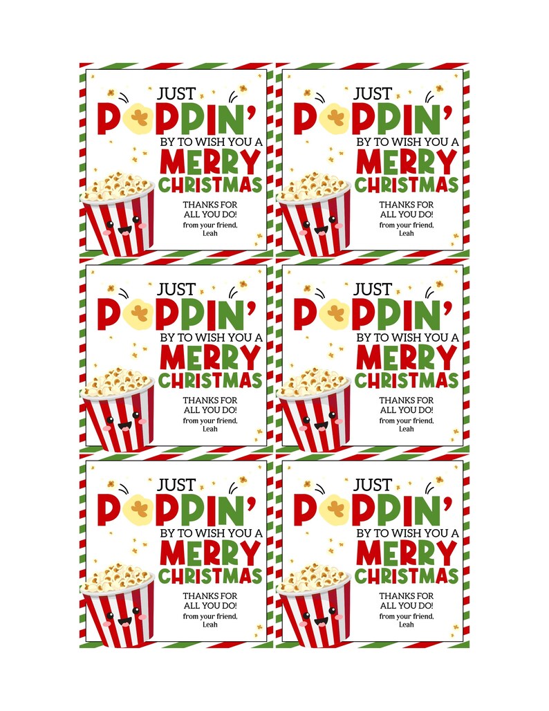Popcorn Christmas Treat Tag: Editable Gift Tag (digital Download) - Etsy