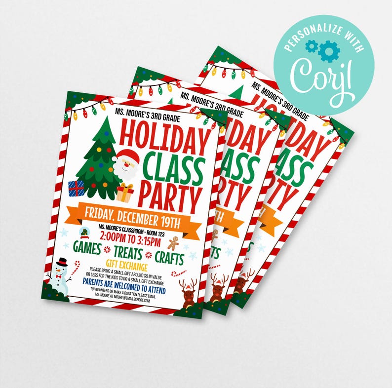 Editable Holiday Class Party Flyer in Corjl, Christmas Classroom Party ...