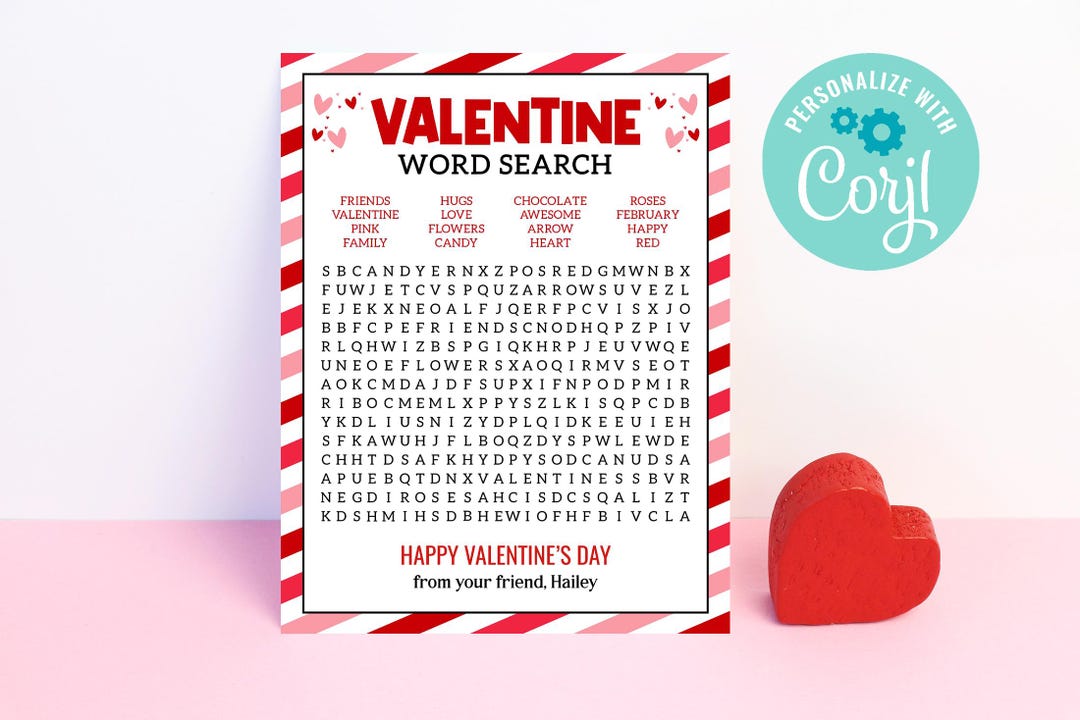 EDITABLE, INSTANT DOWNLOAD Printable Valentine Word Search, Valentine ...