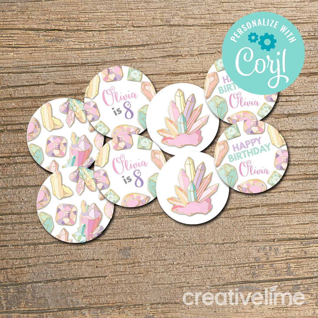 Crystal Geode Cupcake Toppers: Editable Party Dessert (instant Download ...