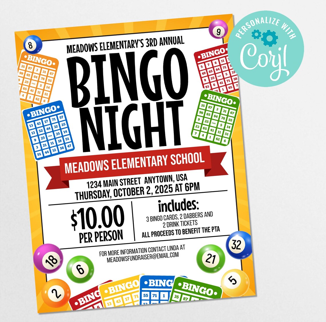 Bingo Night Fundraiser Flyer Template: Editable School Event (corjl) - Etsy