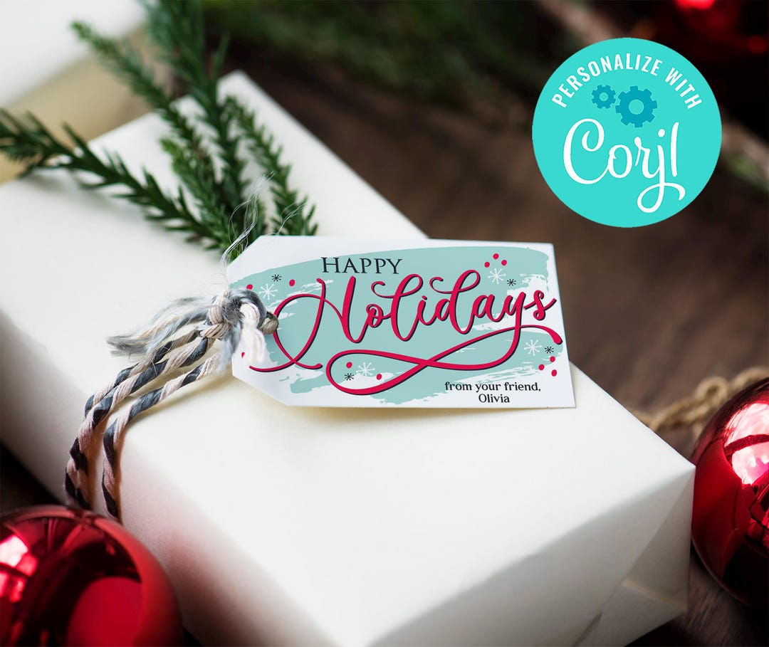 Printable Happy Holidays Gift Tag, Bright Happy Holidays Bag Tag ...
