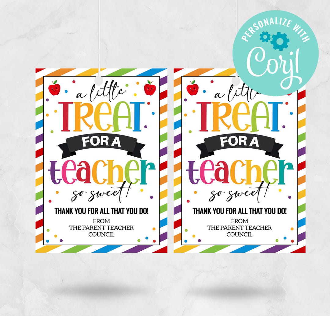 Teacher Appreciation Gift Tag: Sweet Treat Printable (editable, Instant ...