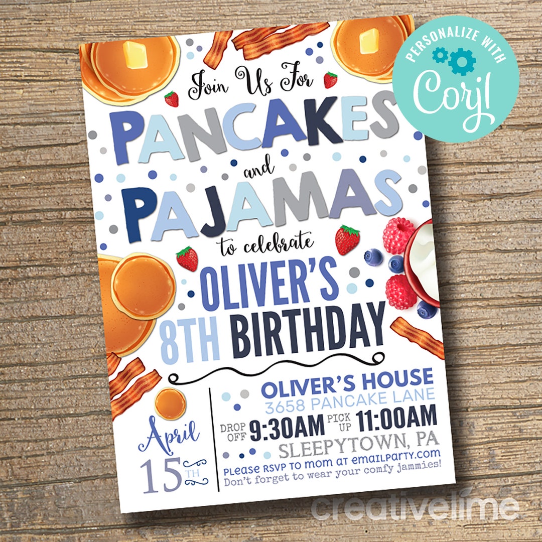 Pancake Birthday Invitation, Pancakes and Pajamas Party Birthday ...