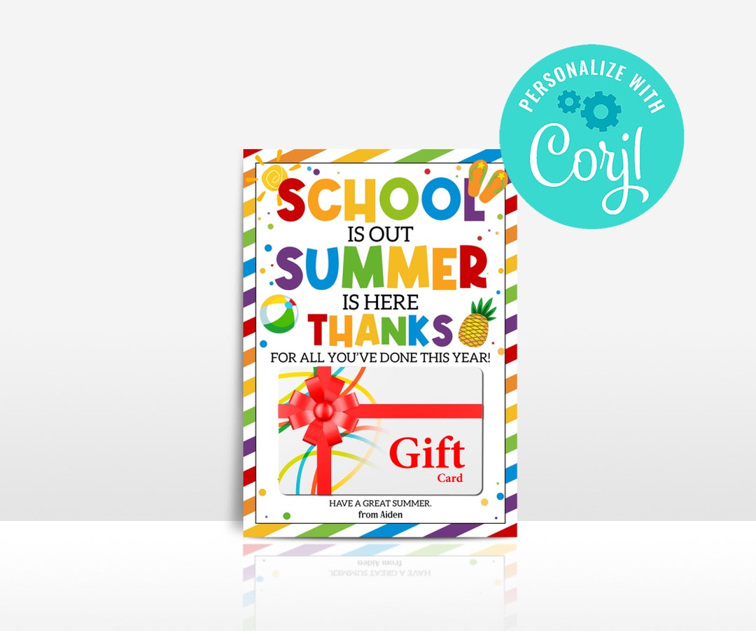 EDITABLE INSTANT DOWNLOAD Summer Teacher Gift Card Holder, End of Year ...