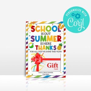 EDITABLE INSTANT DOWNLOAD Summer Teacher Gift Card Holder, End of Year ...
