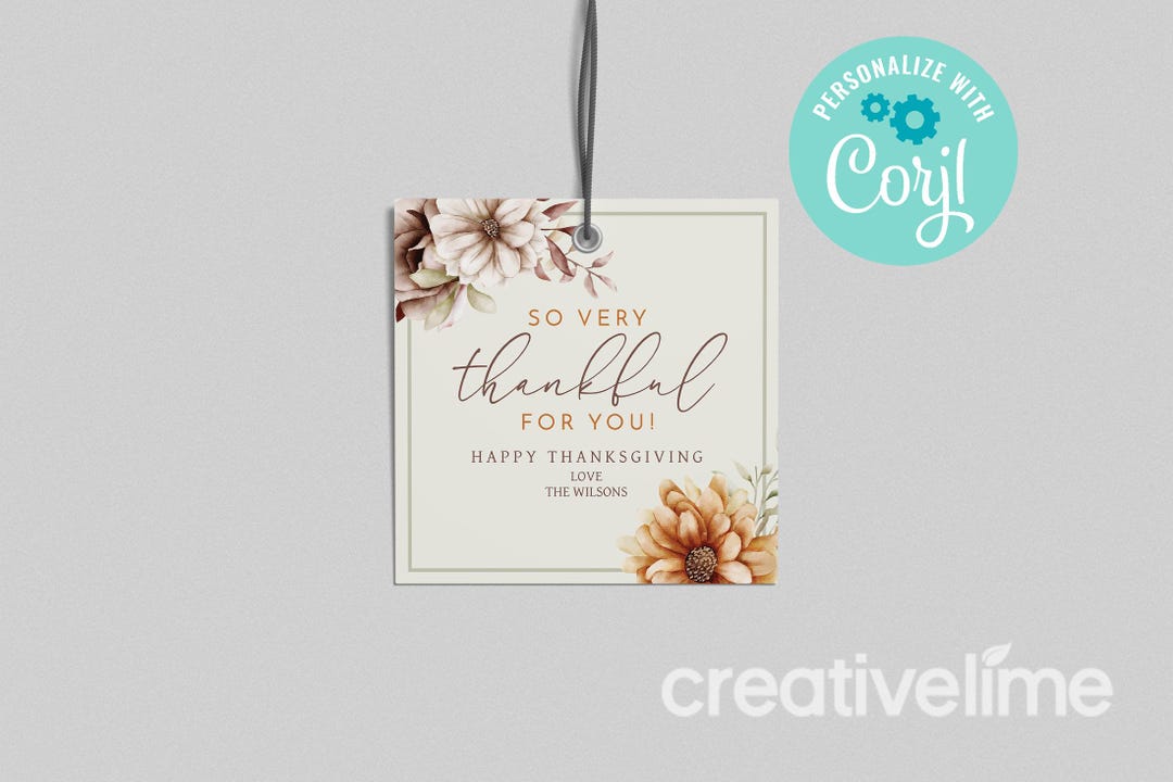 Thanksgiving Gift Tag: Editable Thankful Floral Design (digital ...