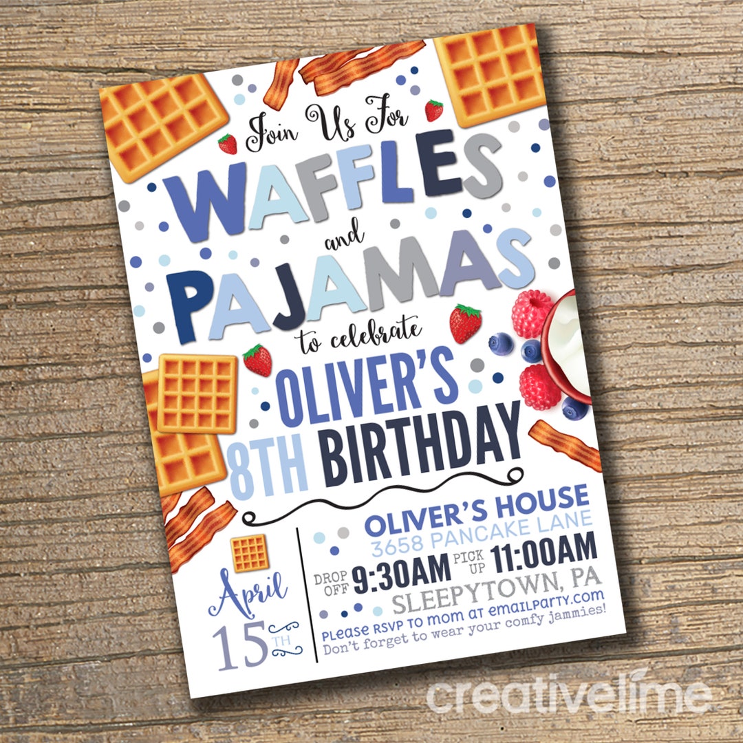Waffles and Pajamas Birthday Invitation: Boy's Party (digital File) - Etsy