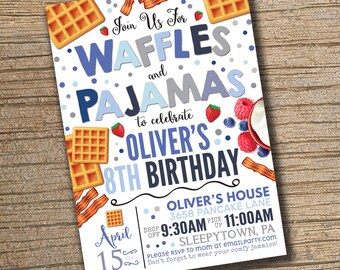 Boy Waffles and Pajamas Party Birthday Invitation, Digital File ...