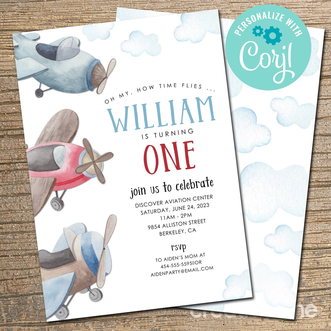 Airplane Birthday Invitation, Airplane Invitation, Plane Birthday Party ...