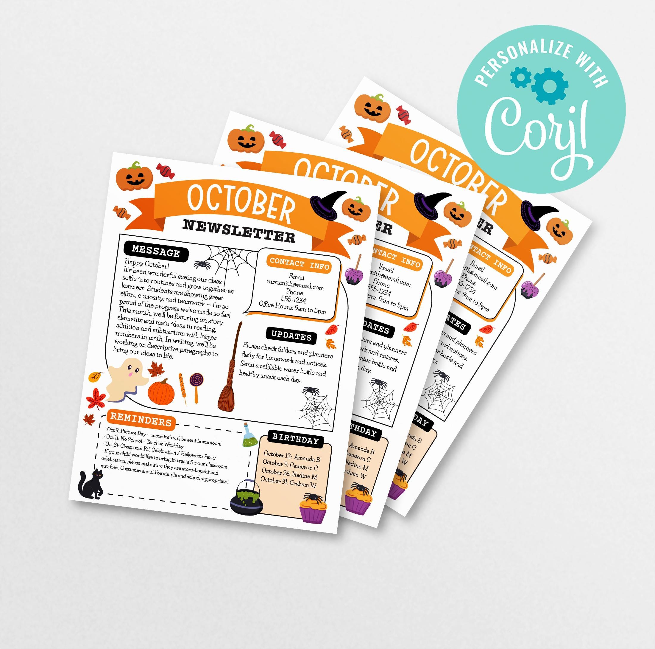 Editable October Classroom Newsletter Template: Fall & Halloween Theme ...
