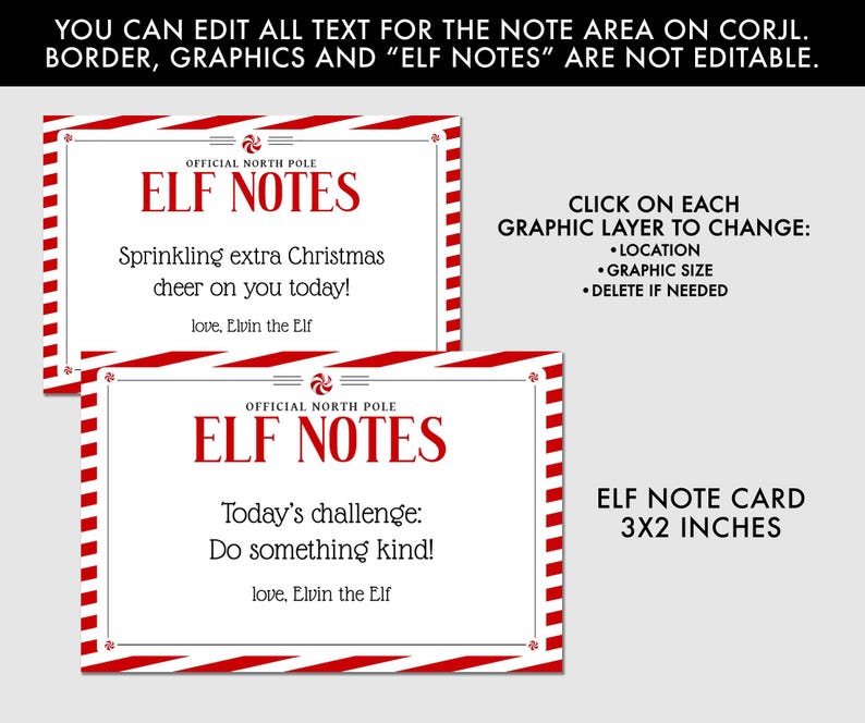 Editable Elf Notes, 3x3 Printable Cards (instant Download) - Etsy