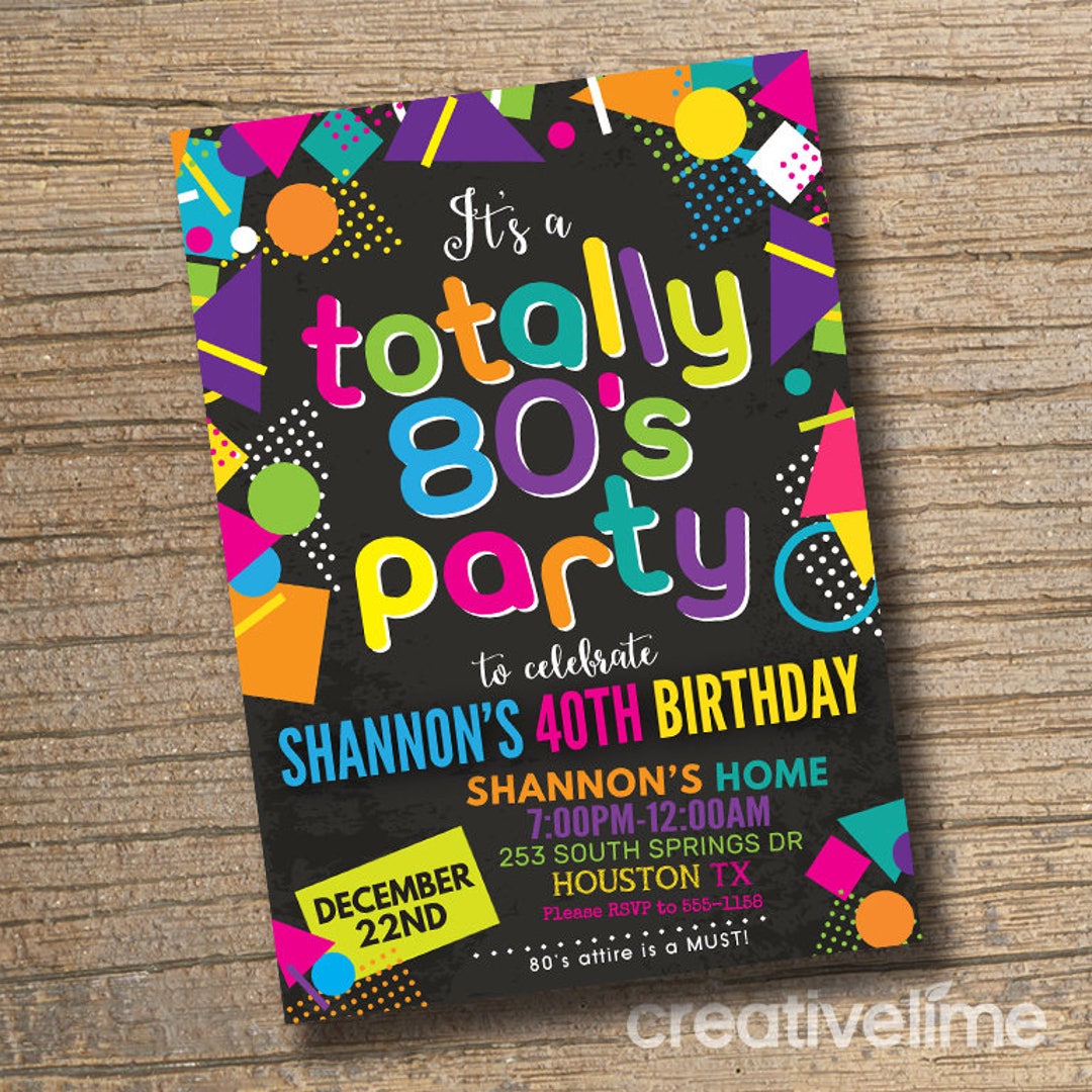 80s Invitations, Retro 1980s Birthday Invitations, 1980's Party, 80s ...
