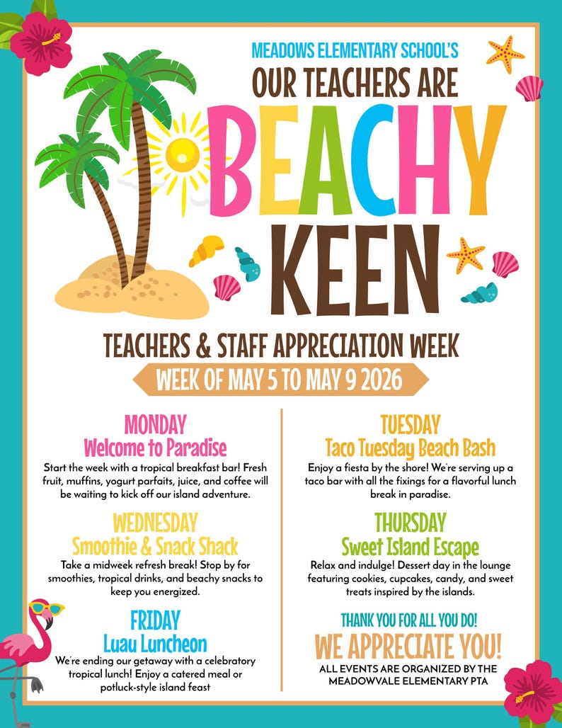 Editable Beach Theme Teacher & Staff Appreciation Sun Itinerary Flyer ...