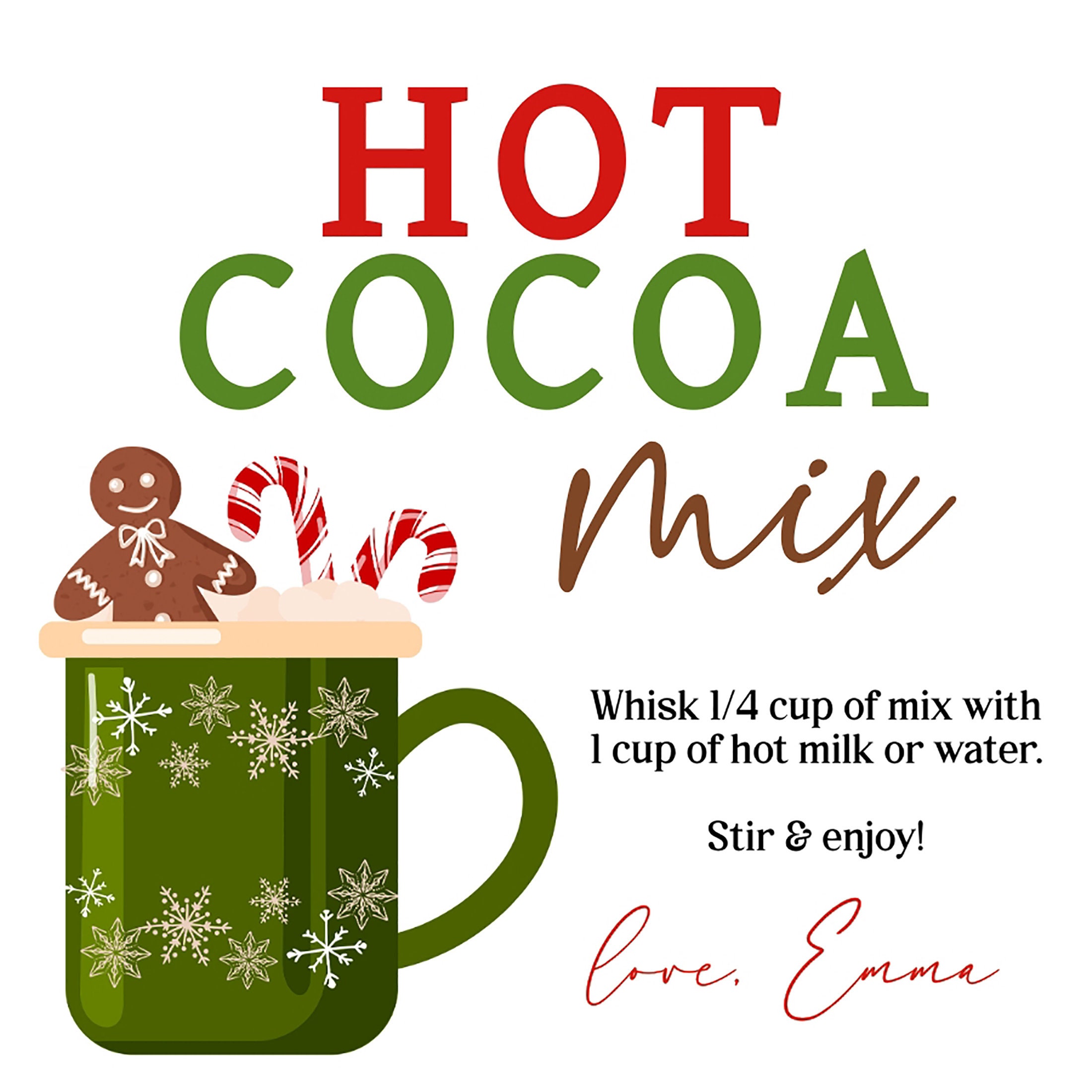 Editable Hot Cocoa Mix Gift Tag: Christmas Holiday Printable (instant ...