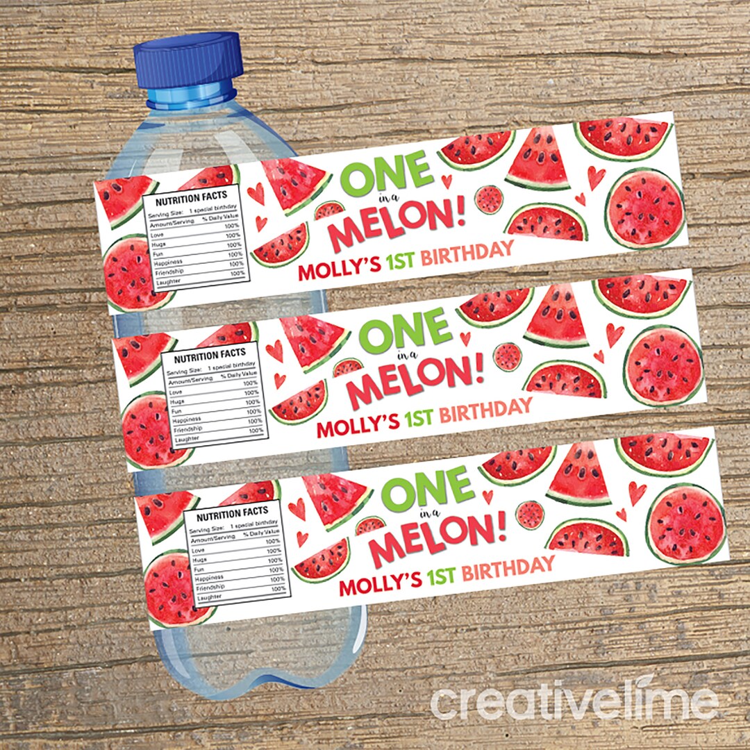 WE EDIT You PRINT One in a Melon Water Bottle Labels, Melon Party, One ...