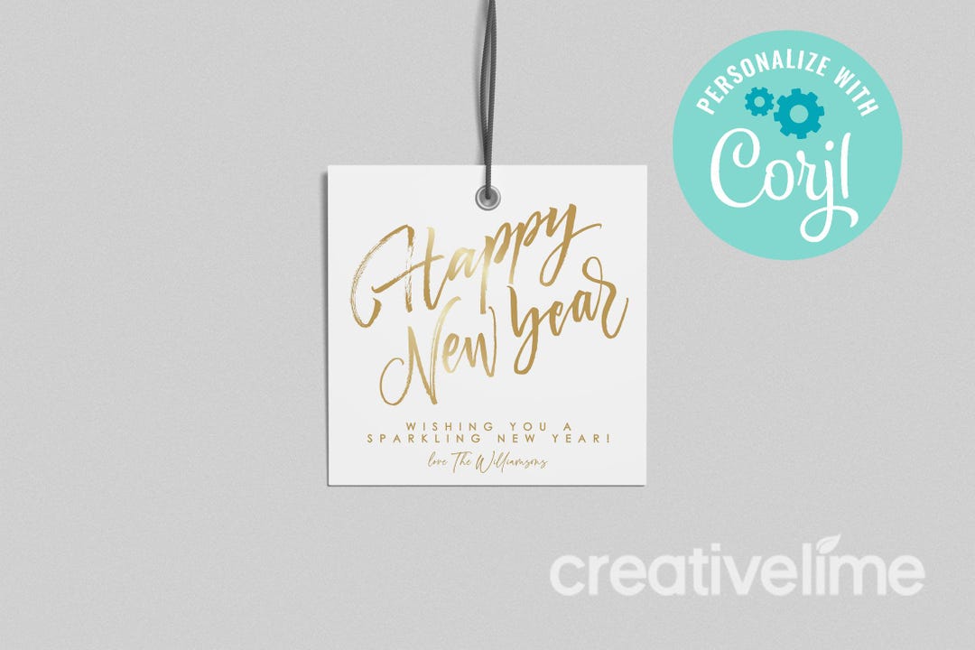 Printable Happy New Year Tag, Gold Shimmer Glam Happy New Year Tag ...