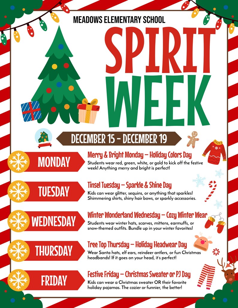 Christmas Spirit Week Flyer | School Holiday Dress-up (corjl Template ...