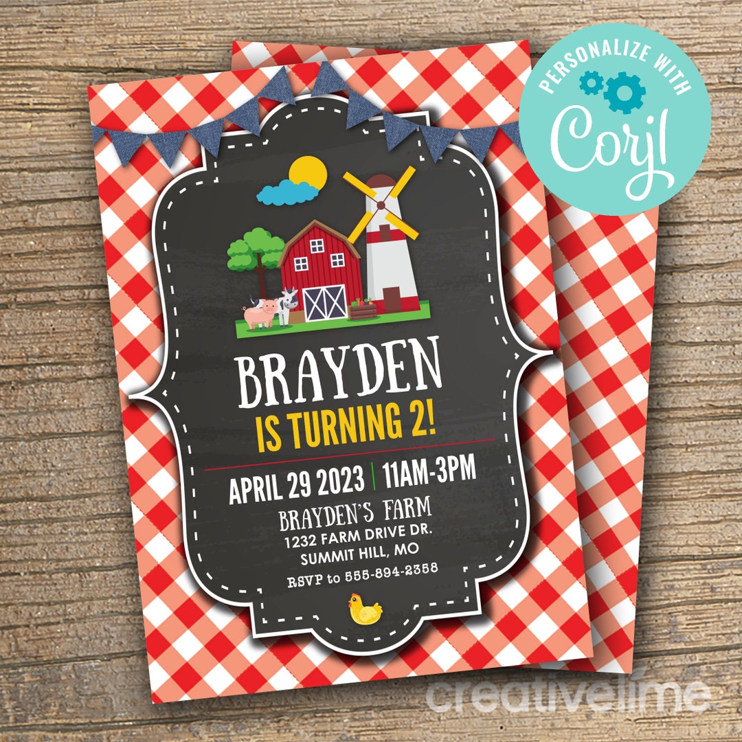 Farm Invitations, Barn Farm Animals Birthday Party, Farm Birthday ...