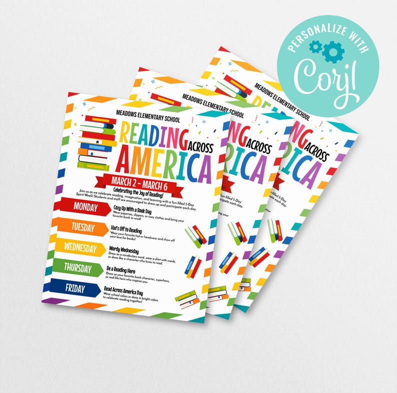 Editable Reading America School Spirit Week Flyer Template, Reading ...
