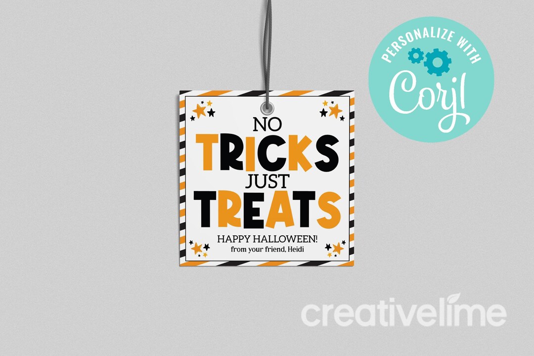 Editable Halloween Gift Tag, Treat Bag, No Tricks Just Treats (instant ...