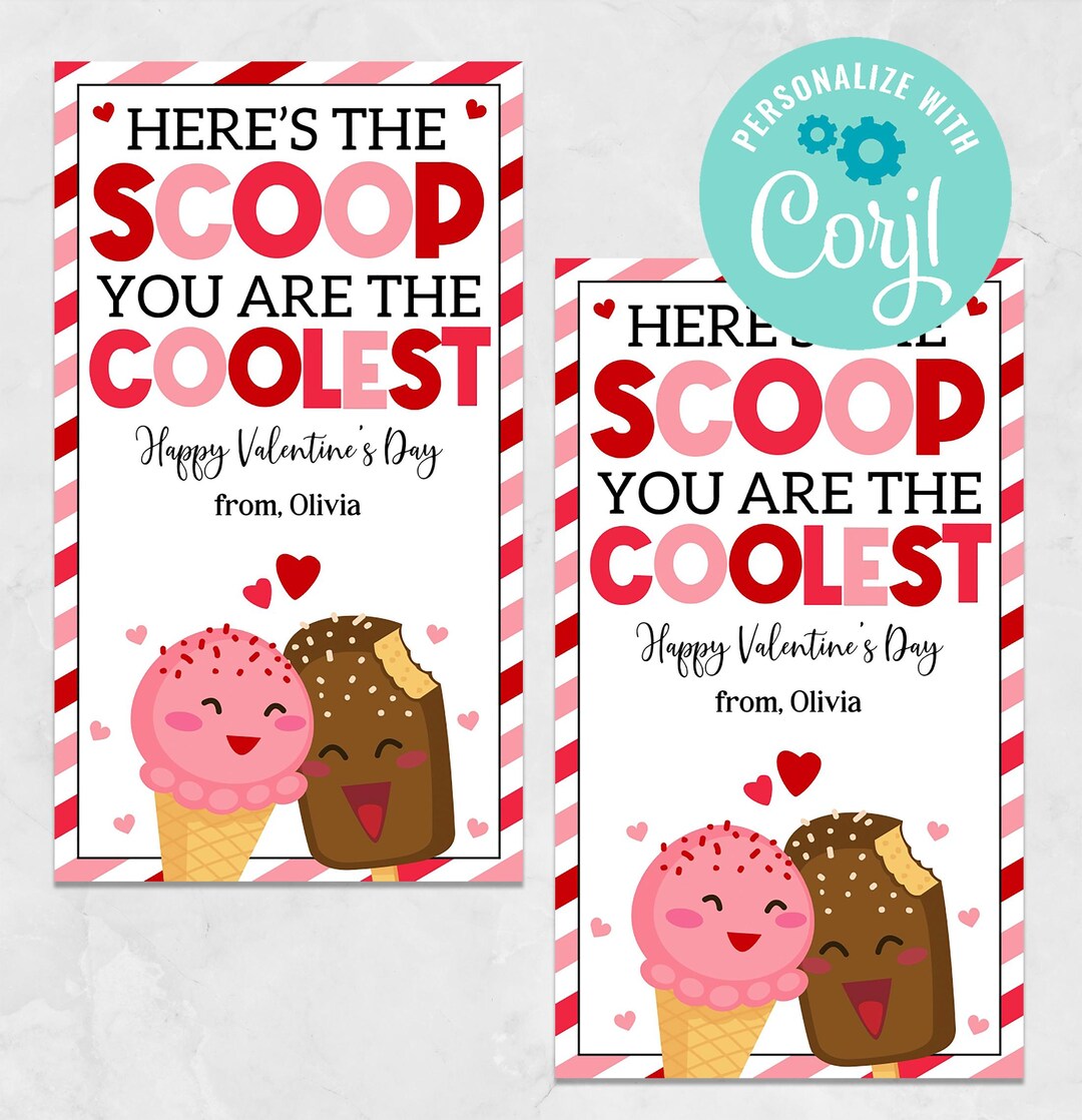 EDITABLE, INSTANT DOWNLOAD Printable Ice Cream Valentine's Day Gift Tag ...
