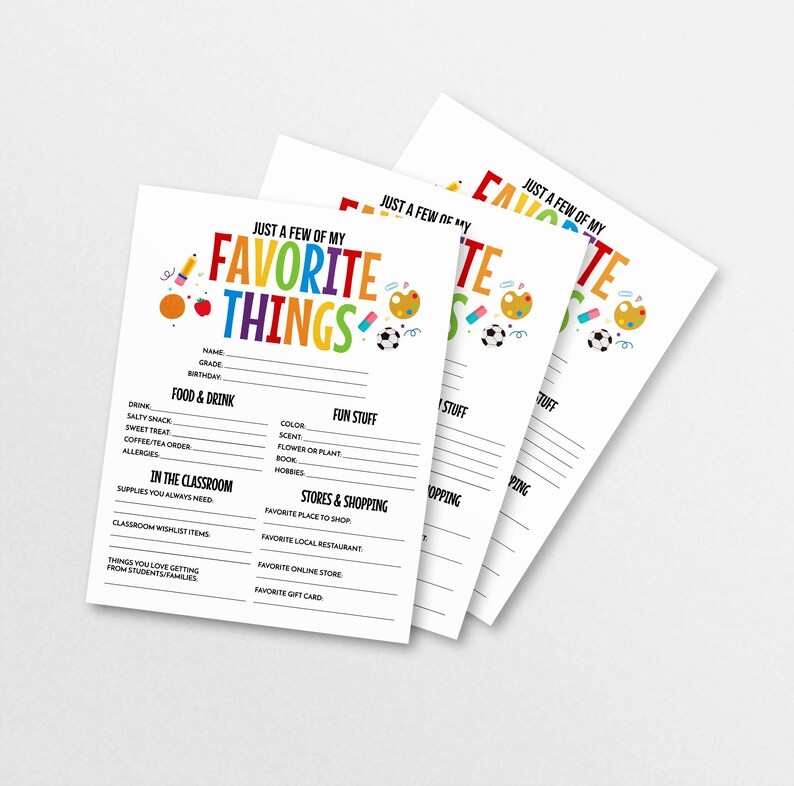 EDITABLE Teacher Favorite Things List in Corjl + Printable PDF ...