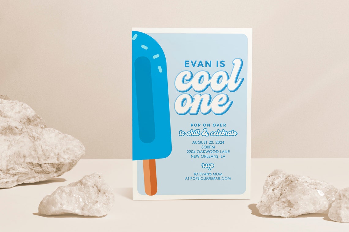 Cool One Birthday Invitation, Ice Pop, Summer Pool Party (EDITABLE ...