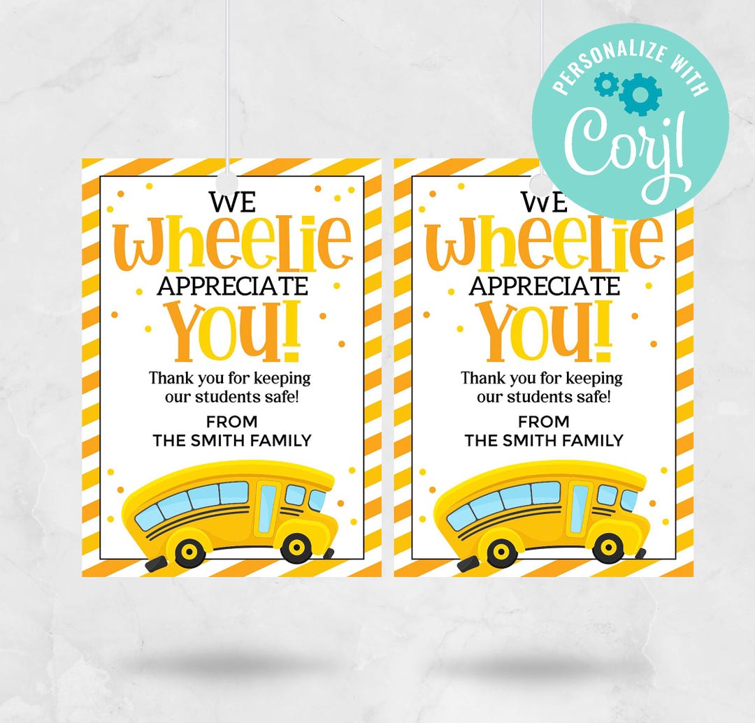 School Bus Driver Appreciation Tag: Editable Thank You Gift (digital ...