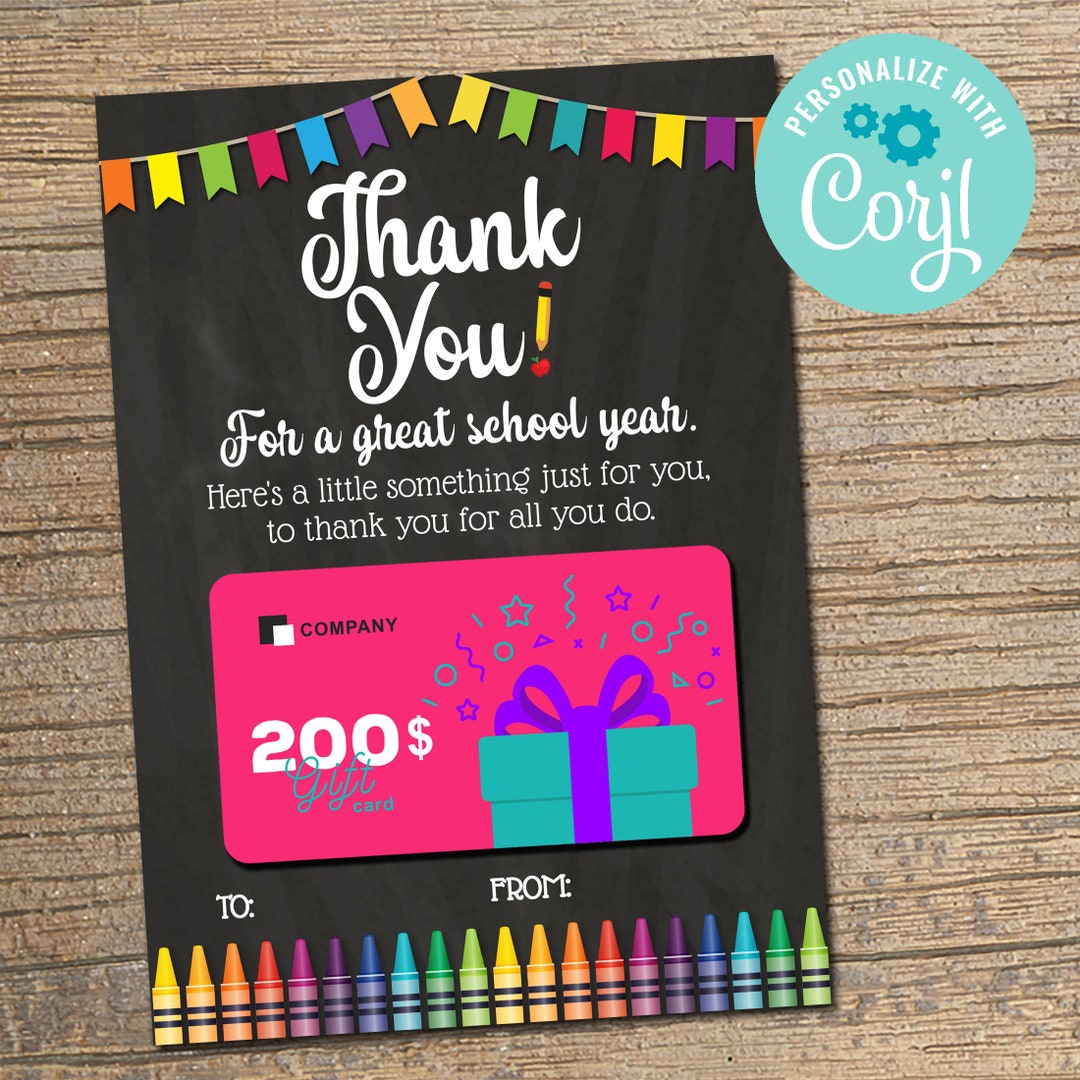 EDITABLE, INSTANT DOWNLOAD Teacher Thank You Card Gift Card Holder ...