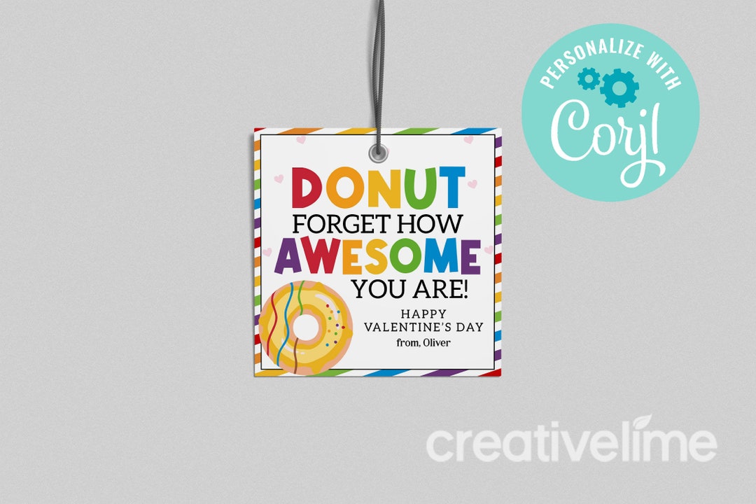 Donut Valentine's Day Gift Tag, Kids Classroom, Editable (digital ...