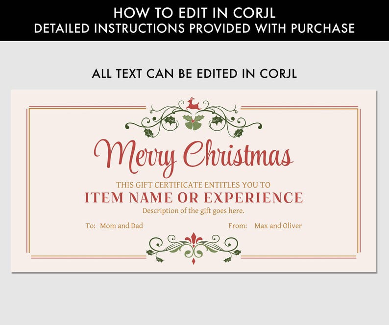 EDITABLE, INSTANT DOWNLOAD Christmas Gift Certificate Template ...