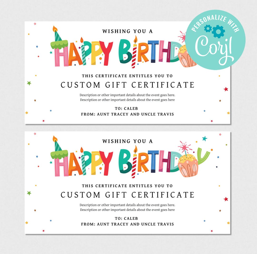 EDITABLE, INSTANT DOWNLOAD Birthday Gift Certificate Template ...