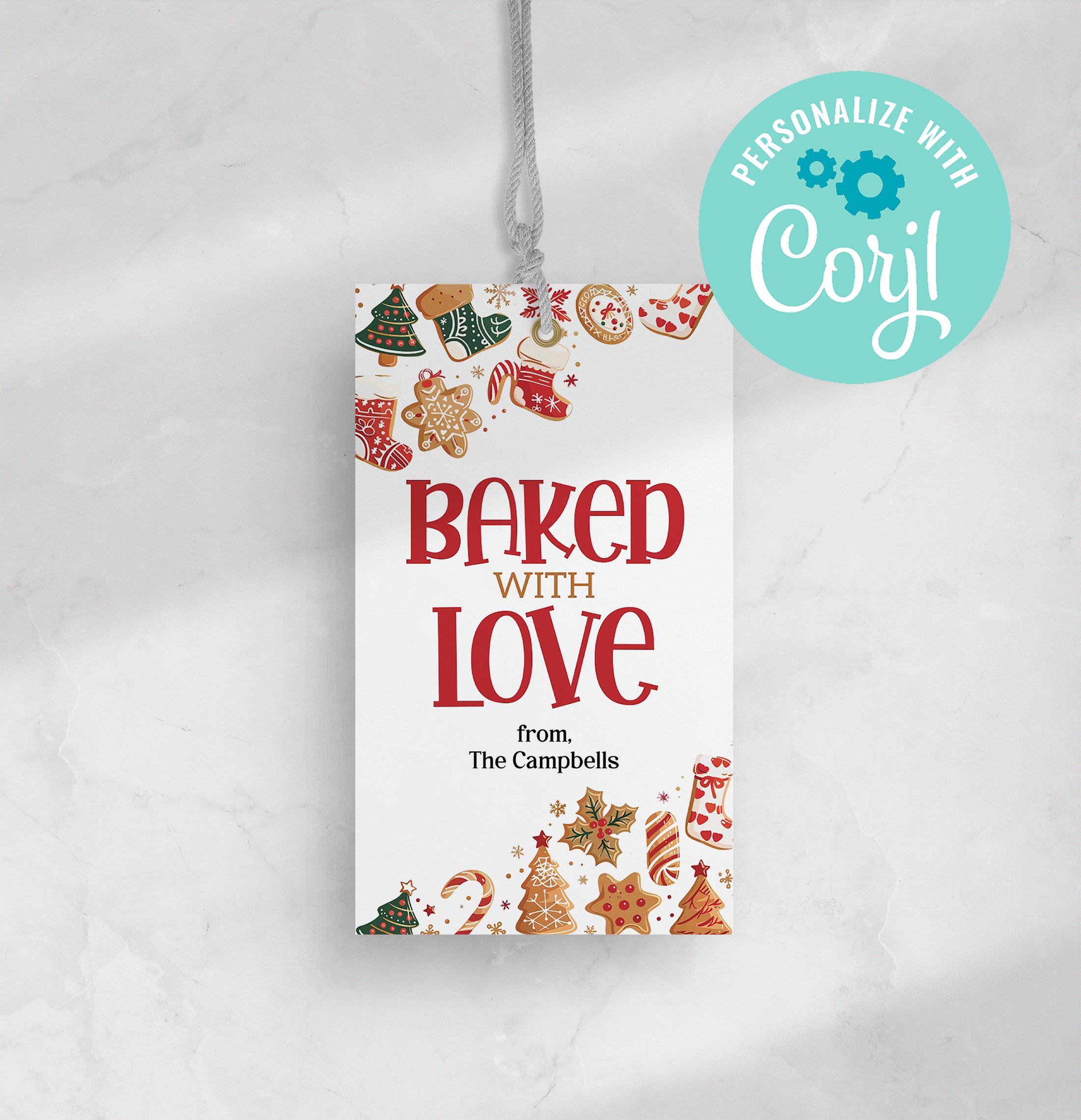 EDITABLE, INSTANT DOWNLOAD Baked With Love Tag, Christmas Cookies Gift ...
