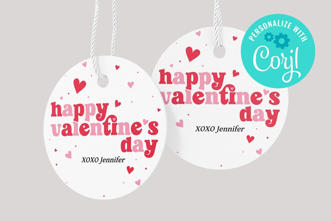 Editable Valentine Gift Tag, Round Valentine Tag, Happy Valentines Day ...