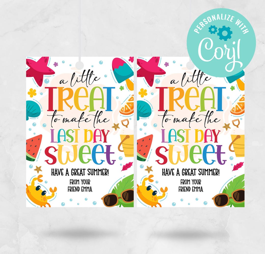 Summer Treat Gift Tags: Last Day of School, Editable Printable (instant ...