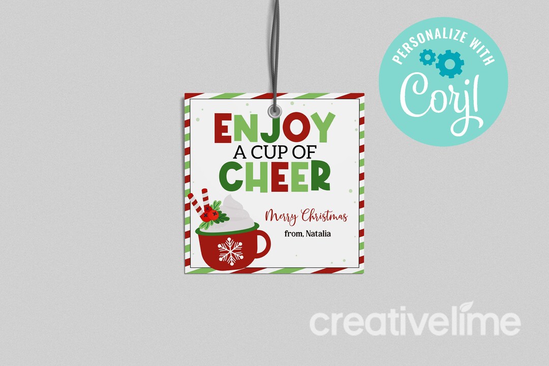 Enjoy a Cup of Cheer Christmas Gift Tag Printable, Hot Cocoa Mug ...
