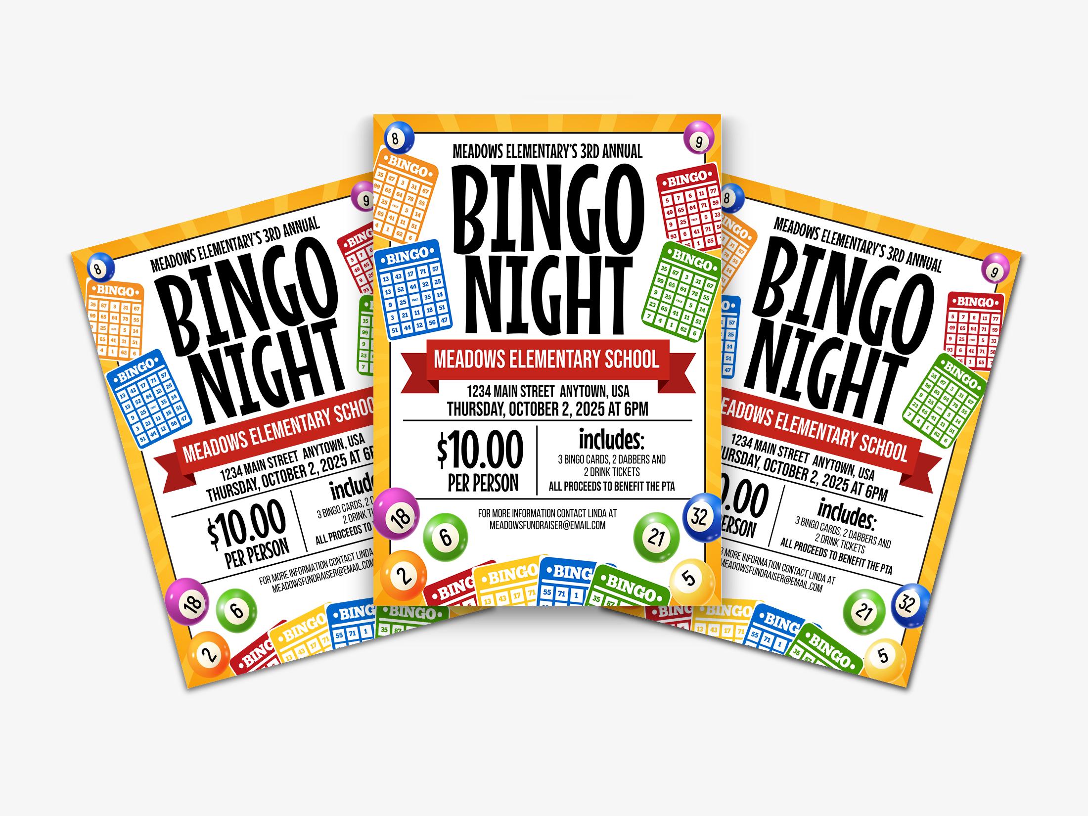 Bingo Night Fundraiser Flyer Template: Editable School Event (corjl) - Etsy