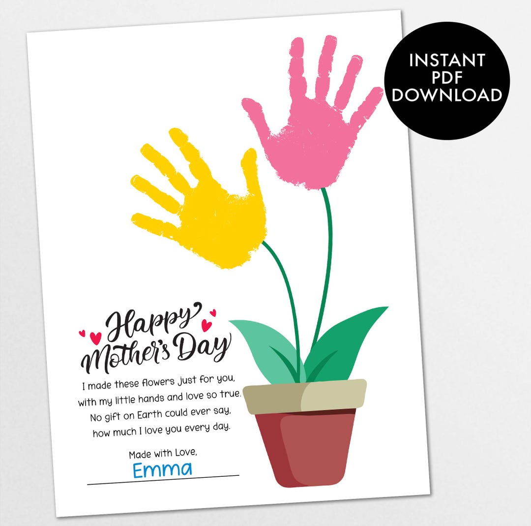 Mother’s Day Handprint Craft Printable | Handprint Flower Keepsake Poem ...