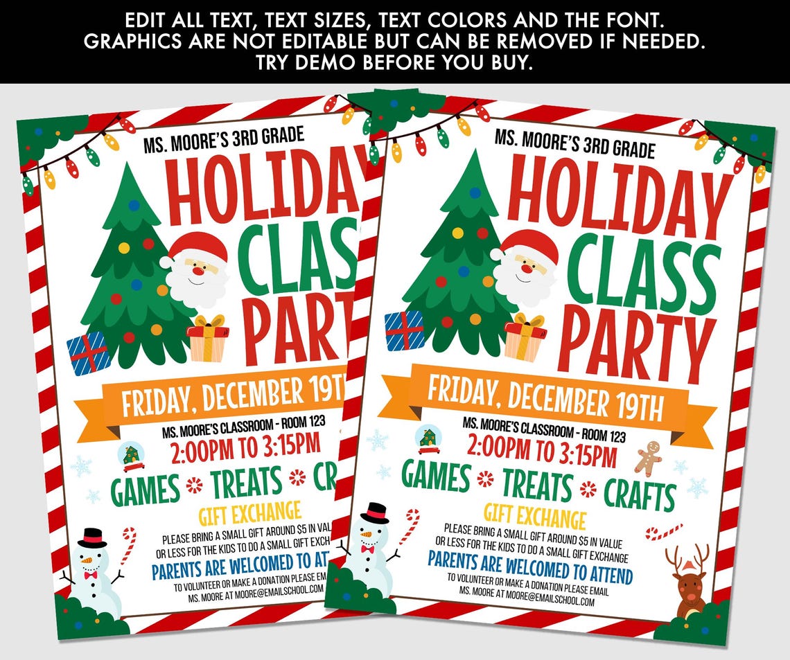 Editable Holiday Class Party Flyer in Corjl, Christmas Classroom Party ...