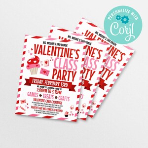 Editable Valentine Party Flyer, School Classroom Printable (CORJL) - Etsy