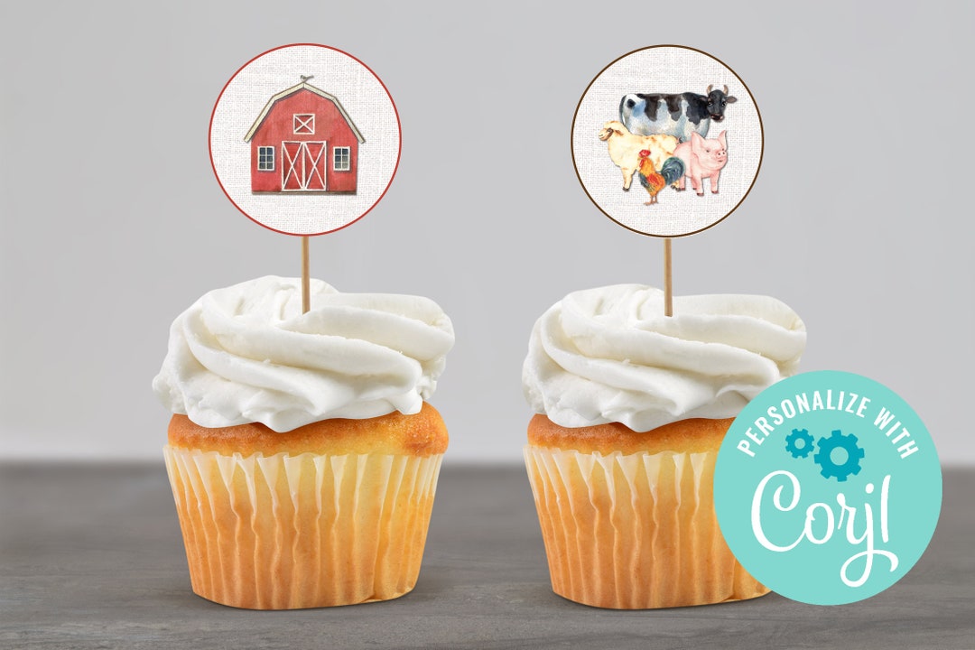 EDITABLE, INSTANT DOWNLOAD Farm Party Cupcake Toppers, Editable Cupcake ...