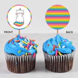 Printable Caticorn Cupcake Toppers - Instant Download, Favor Bag Tags ...